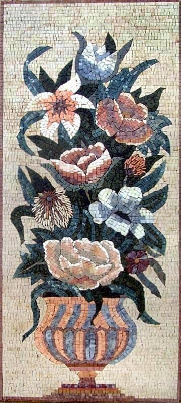 Mosaic Art, The Roman Flower Pot, 24" x 55" - Traditional - Tile Murals ...