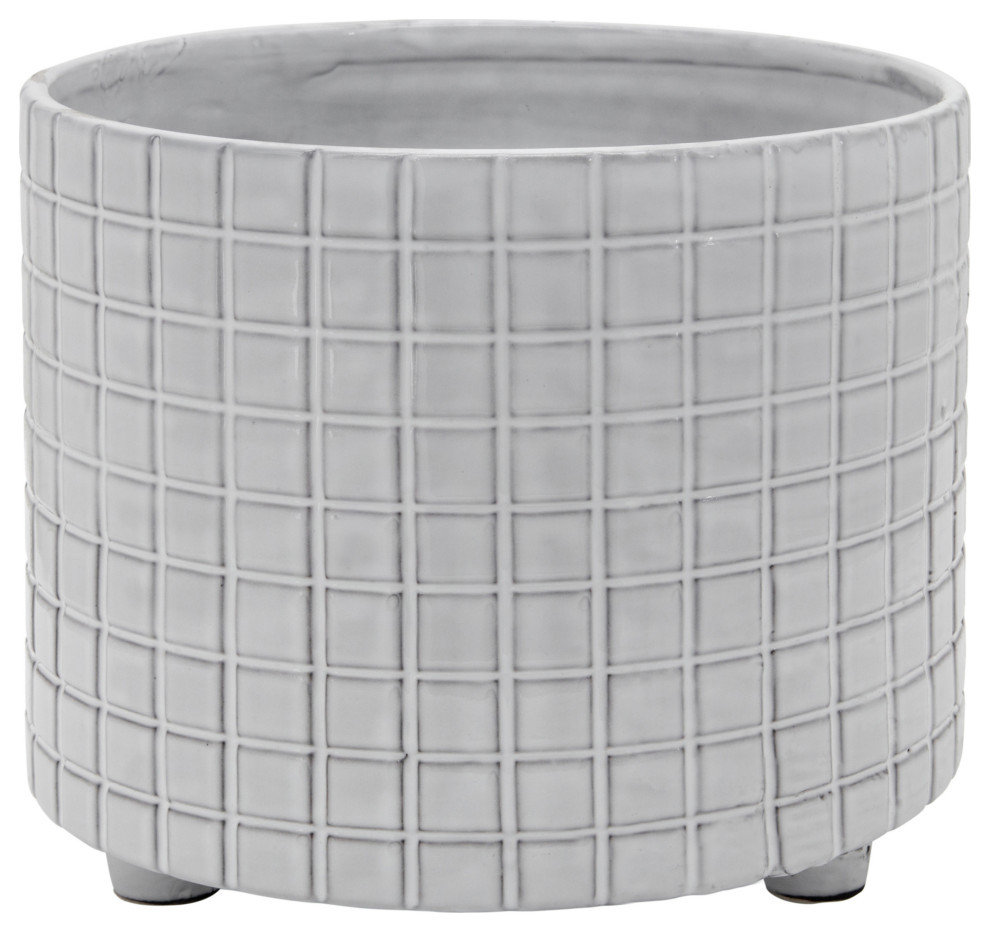 2-Piece Set Checkered Footed Planters White - Transitional - Indoor ...