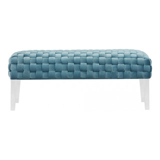 HomeRoots Rectangular Modern Light Teal Textured Velvet Bench With ...