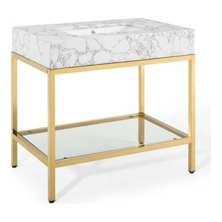 Kingsley 36" Gold Stainless Steel Bathroom Vanity, Gold White ...
