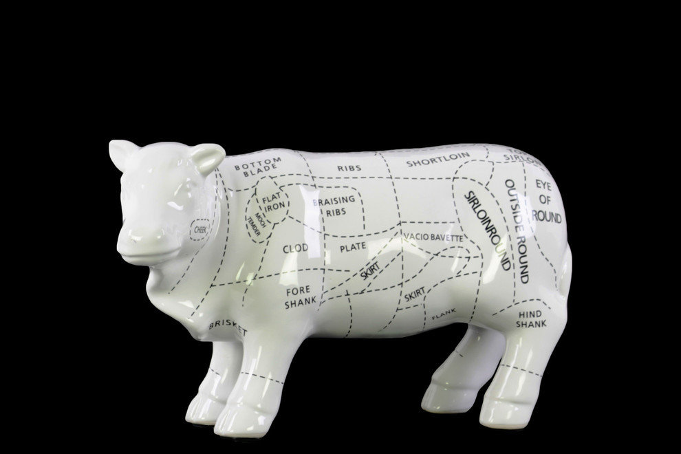 Ceramic Standing Beef Cut Chart Figurine, Gloss Finish, White ...