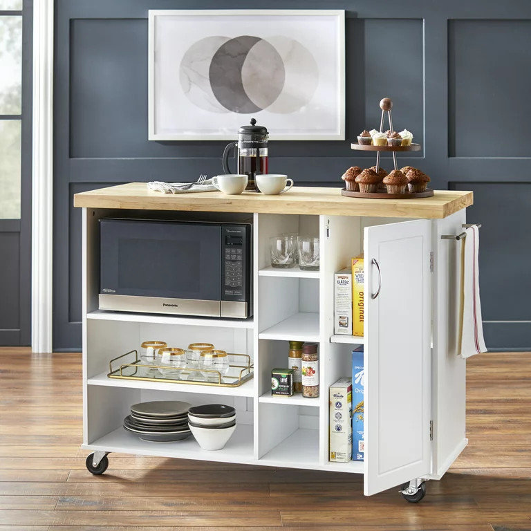 Modern Kitchen Cart, Single Door Cabinet & Multiple Open Compartments ...
