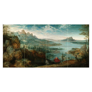 Tile Mural Landscape with the flight into Backsplash, 8" Ceramic Glossy ...