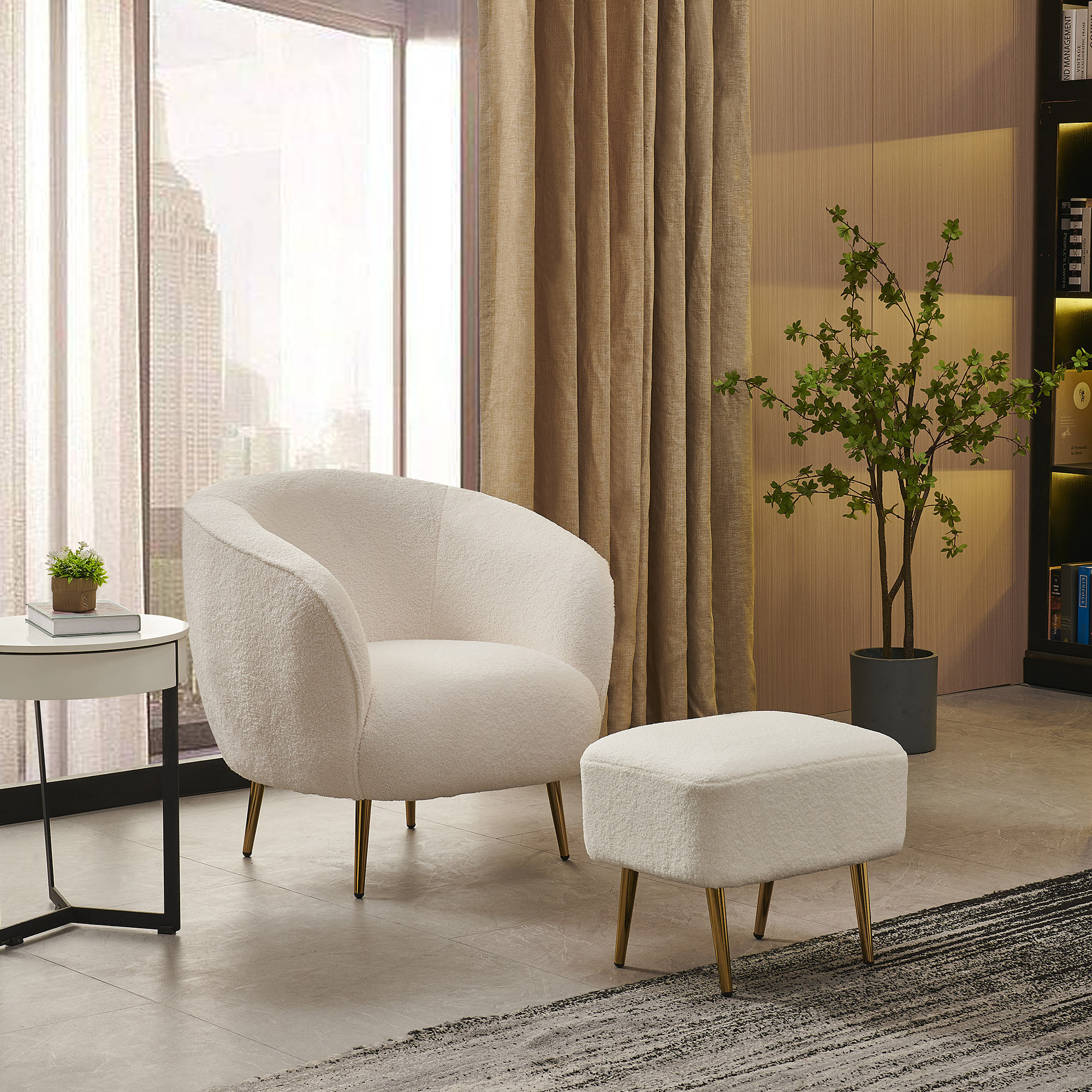 LUXMOD Modern Boucle White Armchair Reading Lounge Chair - Contemporary ...