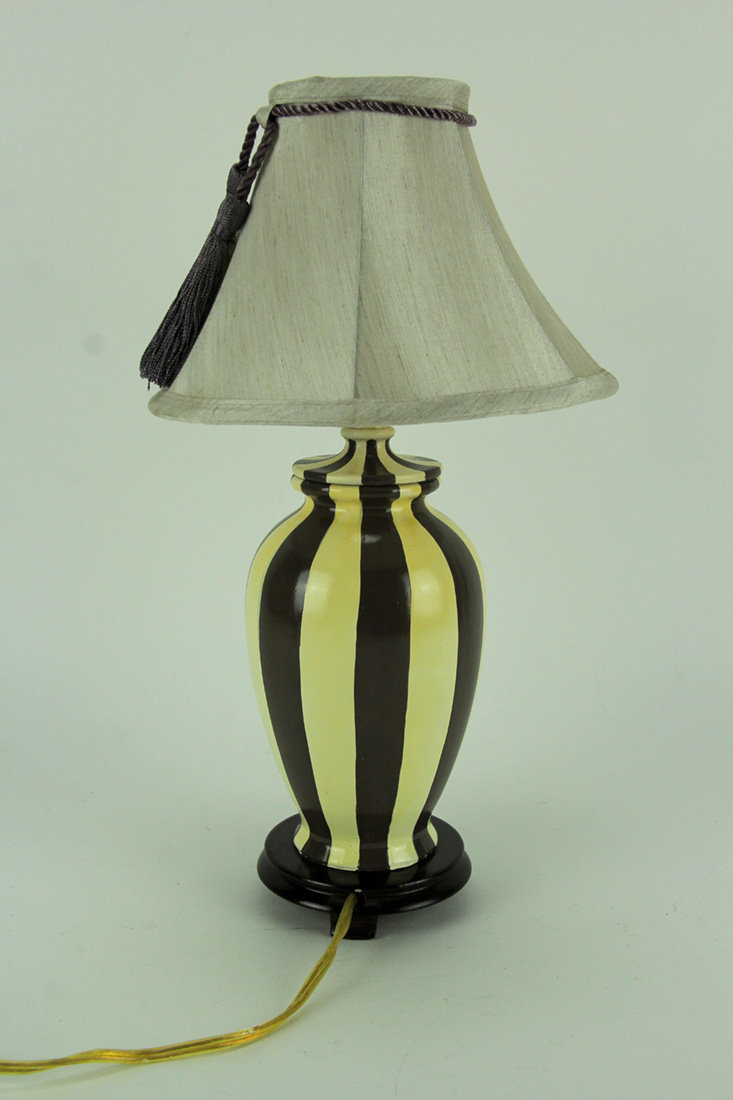 Vertical Striped Small Ceramic Table Lamp with Tassel Shade Set of 2 ...