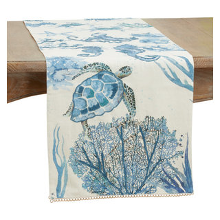 Sea Life Design Table Runner, Blue, 16"x72", 16"x72" - Beach Style ...