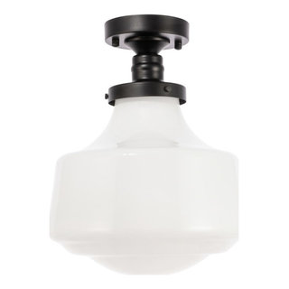 Lyle 1 light Black and frosted white glass Flush mount - Transitional ...