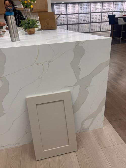 Sand color kitchen cabinets. confuse about countertop and backsplash