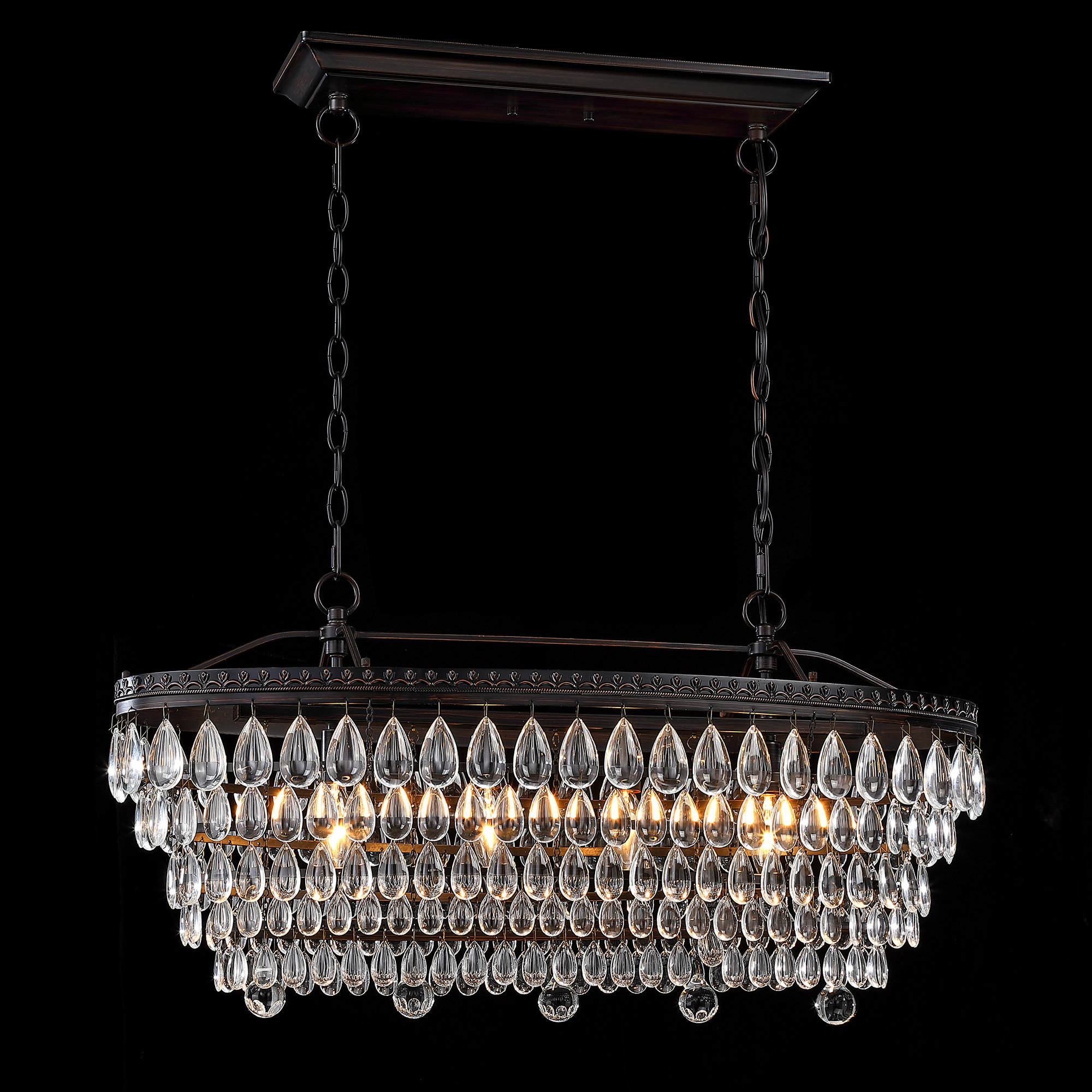 Akari Glass Beads Oval Chandelier Lighting, 30" W - Transitional ...