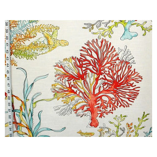 Red Coral Fabric Ocean Reef Turtle Curtain Material, Standard Cut ...