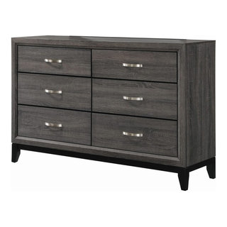 Transitional Wooden Dresser With 6 Spacious Drawers, Gray And Black ...
