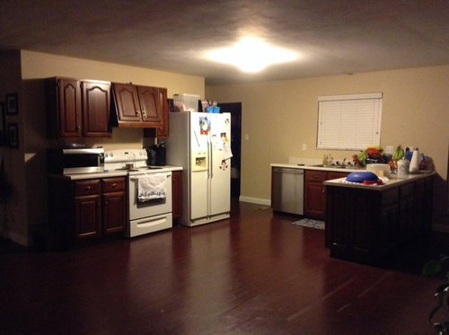 Kitchen trouble: 2 walls, no corners...how can we best use our space?