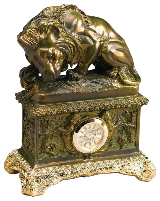 Lion and Snack Clock, Bronze Finish - Victorian - Desk And Mantel ...