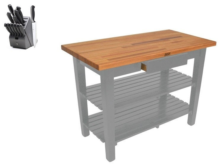 John Boos Oak Classic Country Table 60x25 and Henckels Knife Set, Two ...