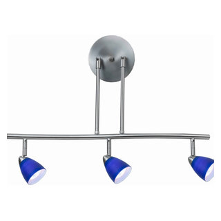 3 Light 120V Metal Track Light Fixture with Glass Shade in Silver and ...