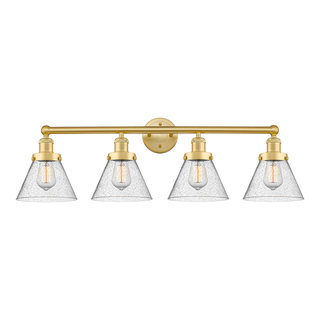 Large Cone 4-Light 34" Bath Vanity Light, Satin Gold Finish ...
