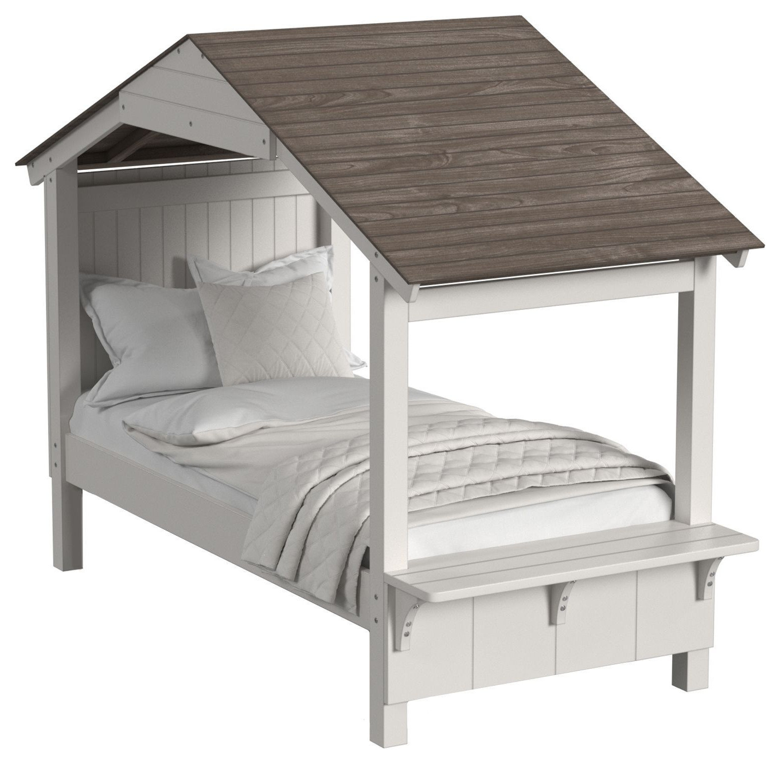 Lodge Wood Complete Bed With Full Roof, Twin, Cookies and Cream ...