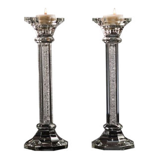 Premium 9" Crystal Candlestick (2-Piece Set) Large Radiant Gems Inside ...