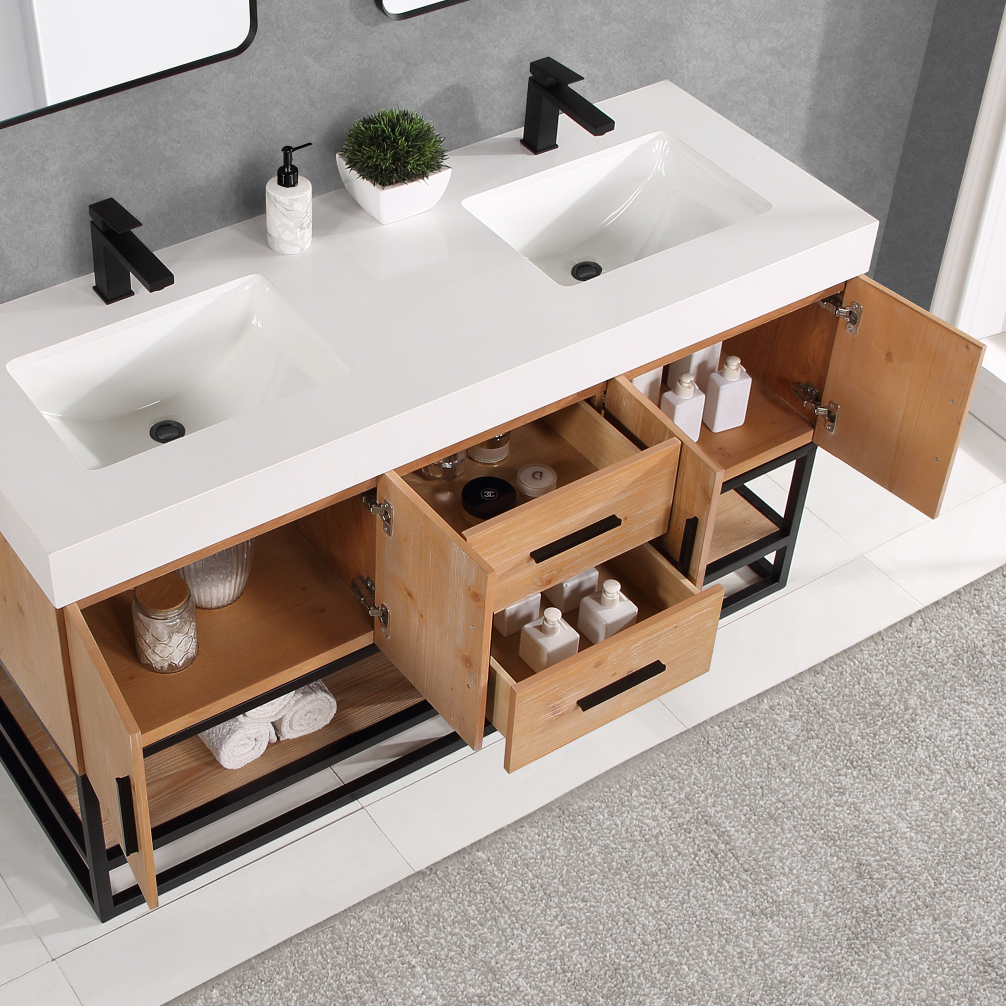 Bianco Bathroom Vanity Composite Stone Top, 60" - Transitional ...