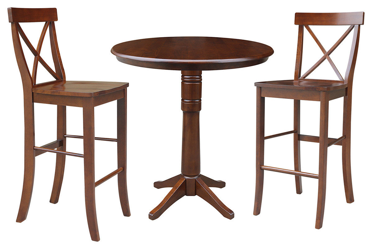 36" Round Pedestals Bar Height Table With 2 Bar Height Stools ...