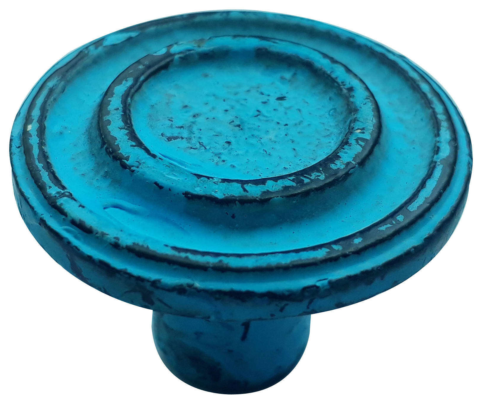 Ringed 1-1/2", 38mm, Distressed Blue Patina Iron Cabinet knob - Farmhouse - Cabinet And Drawer ...