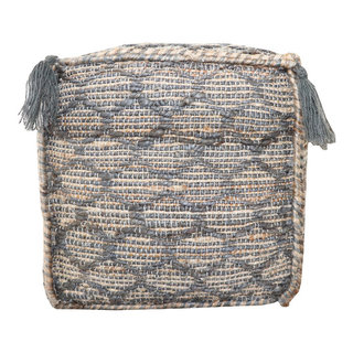 Circe 18" Square Jute and Cotton Pouf with Tassels - Beach Style - Floor Pillows And Poufs - by ...