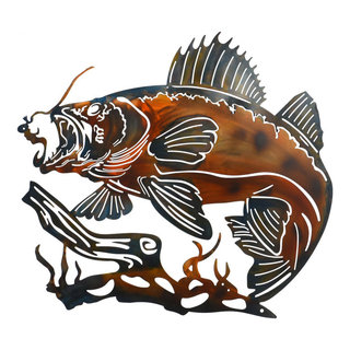Laser Cut and Heat Colored-Metal Wall Art-Fish-32" x 28" - Rustic ...
