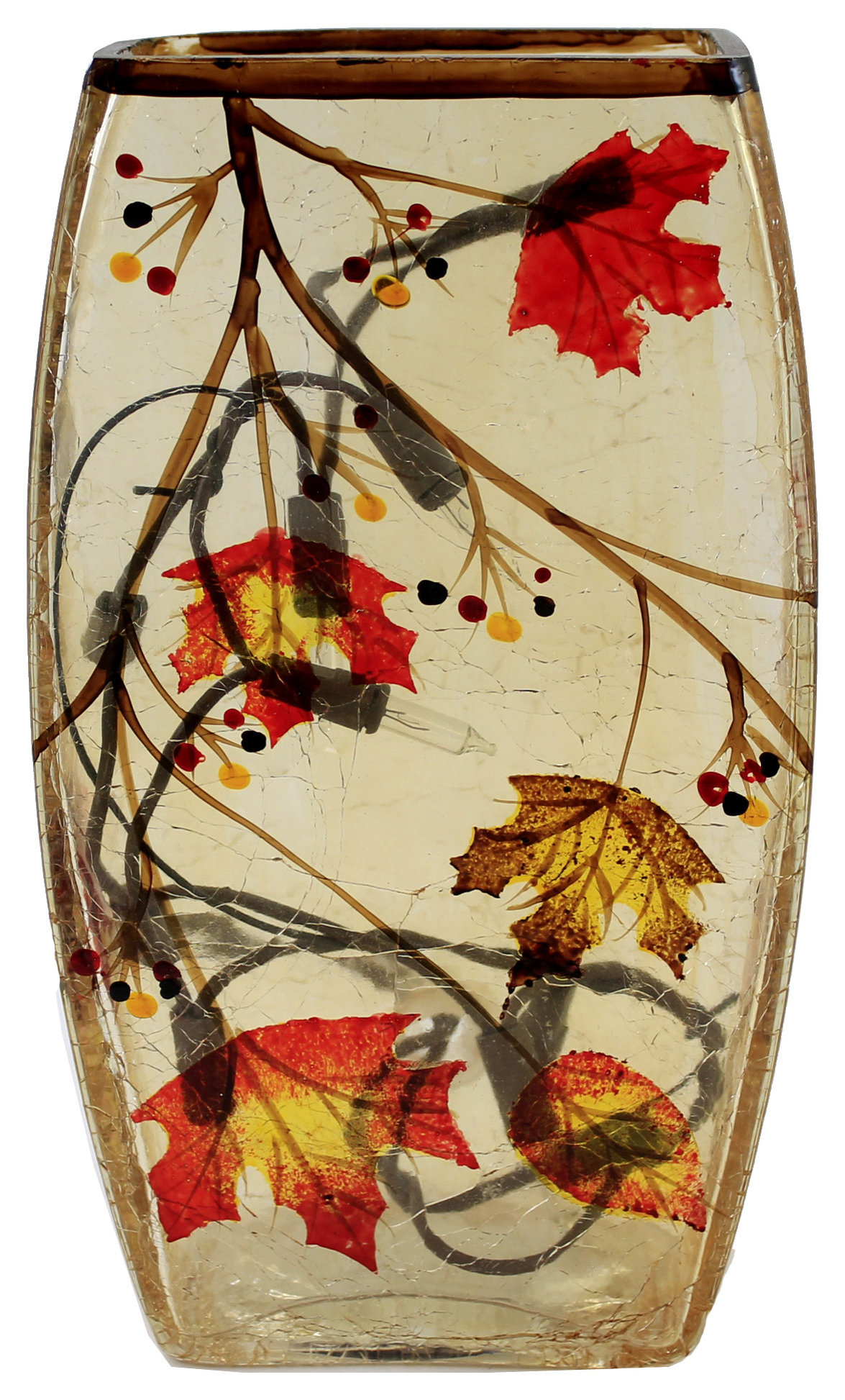 Stony Creek Beautiful Autumn Lit Med Vase Glass Electric Maple Leaves ...