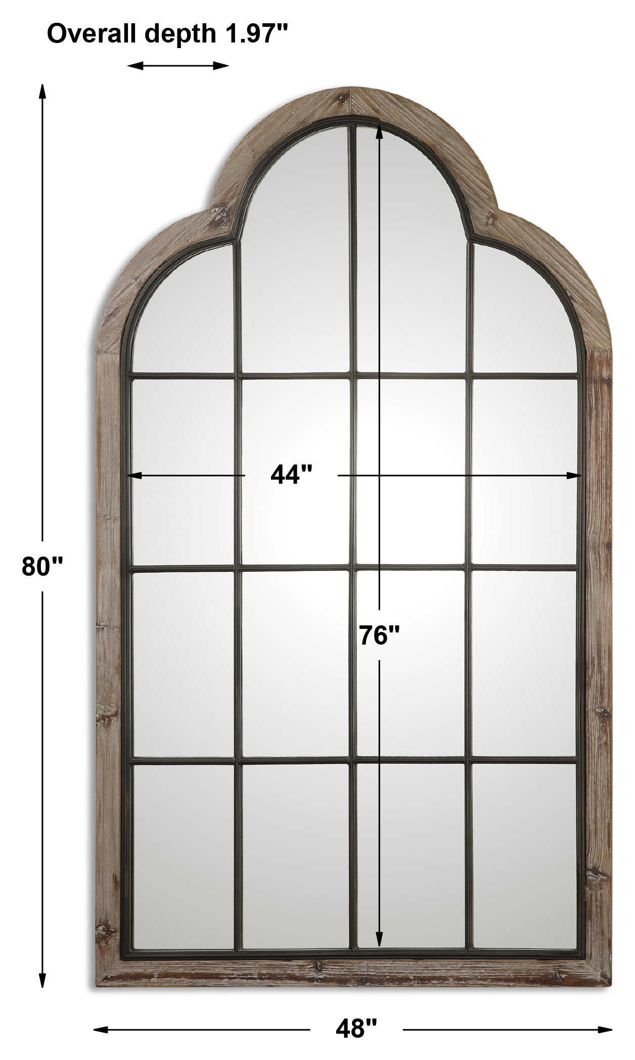 Oversized 80" Divided Light Window Arch Mirror - Transitional - Floor ...