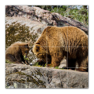 Bear Ceramic Tile Wall Mural HZ500113, 24" Wide x 24" High - Rustic ...