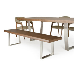 HomeRoots 71" Modern Walnut Wood Finish Chrome Leg Bench - Contemporary ...