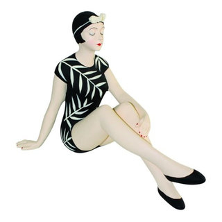 Retro Bathing Beauty Figurine Statue, Swim Suit Woman Black White Palm ...