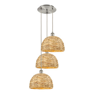 Woven Rattan 3-Light 12" Cord Multi Pendant, 10" Canopy- Natural Shade ...