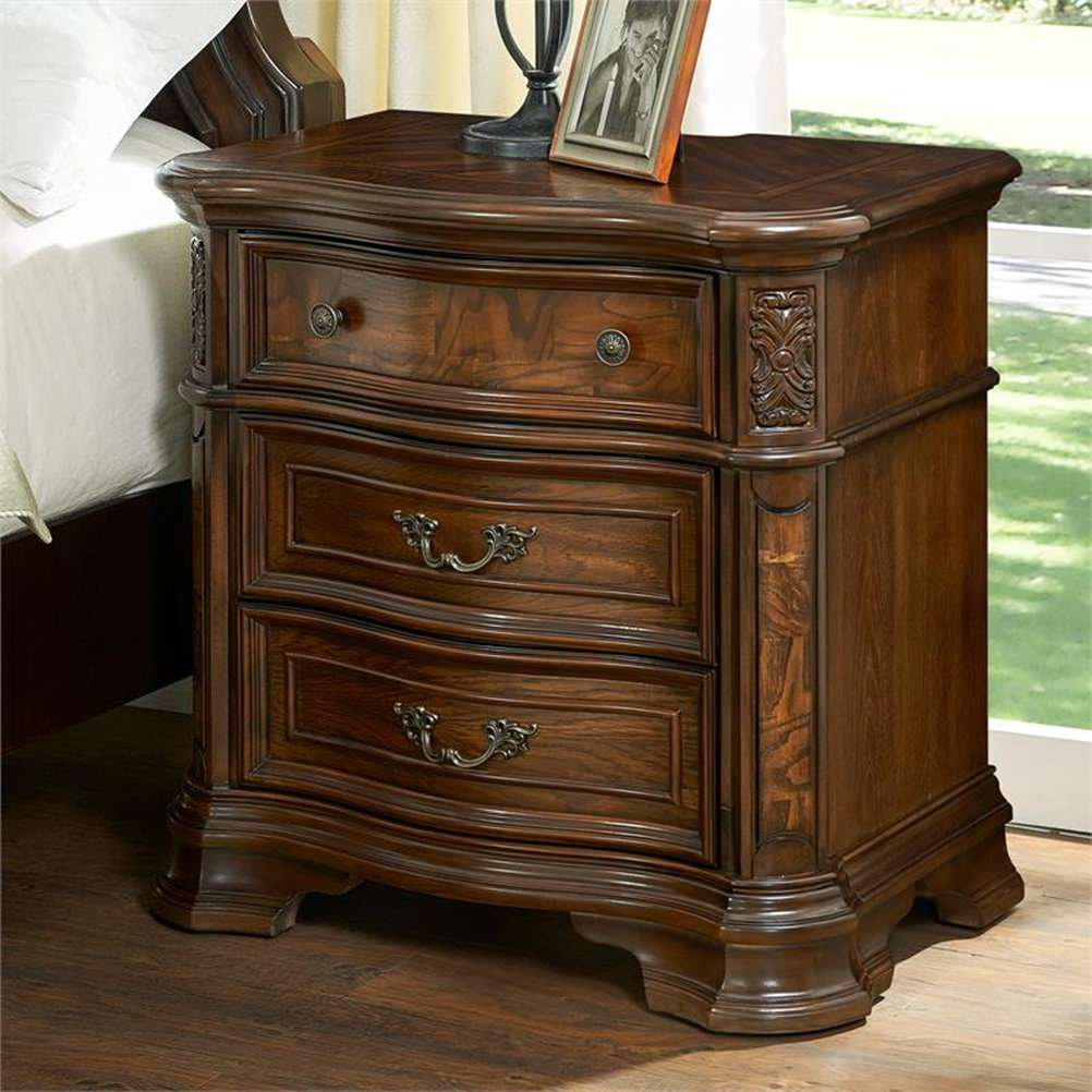 Steve Silver Royale Brown Cherry 3-Drawer Nightstand - Traditional - Nightstands And Bedside ...