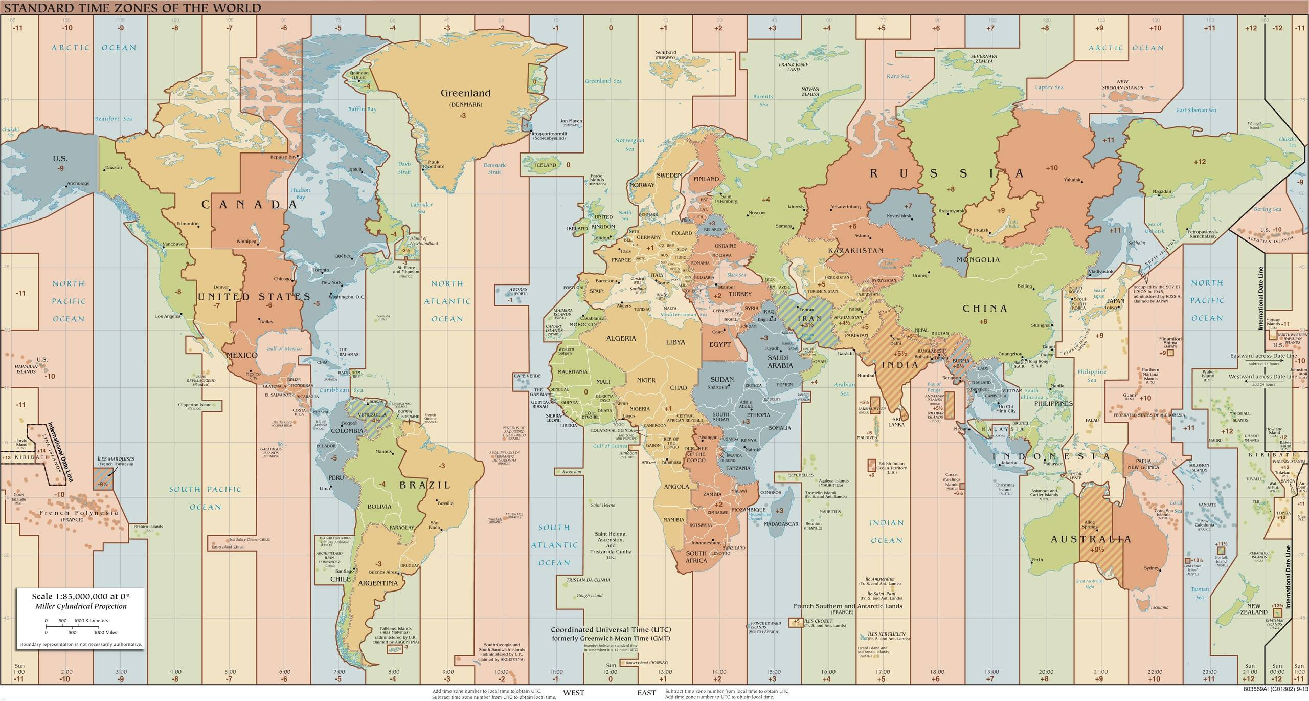 Standard Time Zones of the World Map, Peel & Stick Removable Wall Decal ...