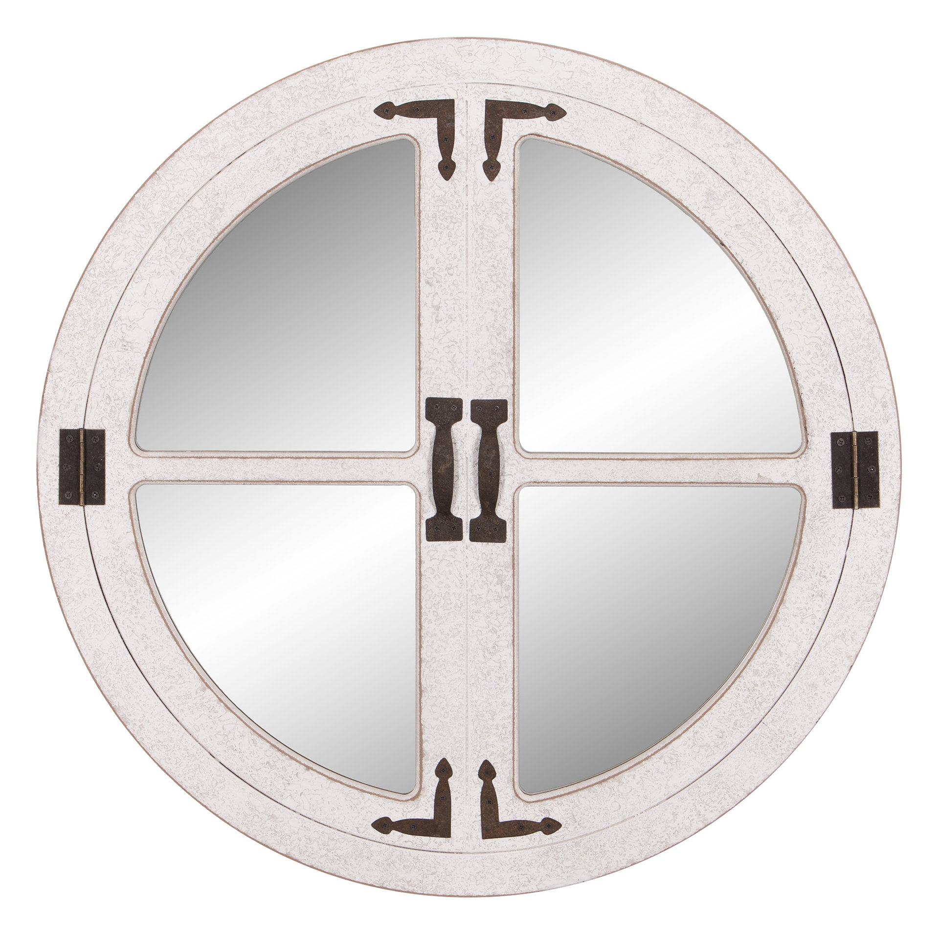 Patton Decor 28" White Wash Round Window Mirror - Farmhouse - Wall ...