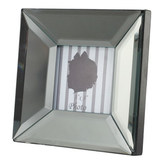 Square Shaped Wooden Photo Frame With Beveled Glass Borders, White and ...