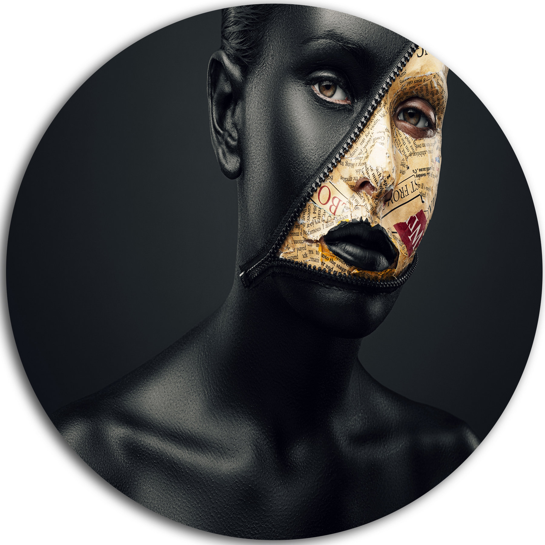 Woman With A Zip On Face, Art Portrait Large Disc Metal Wall Art, Disc ...