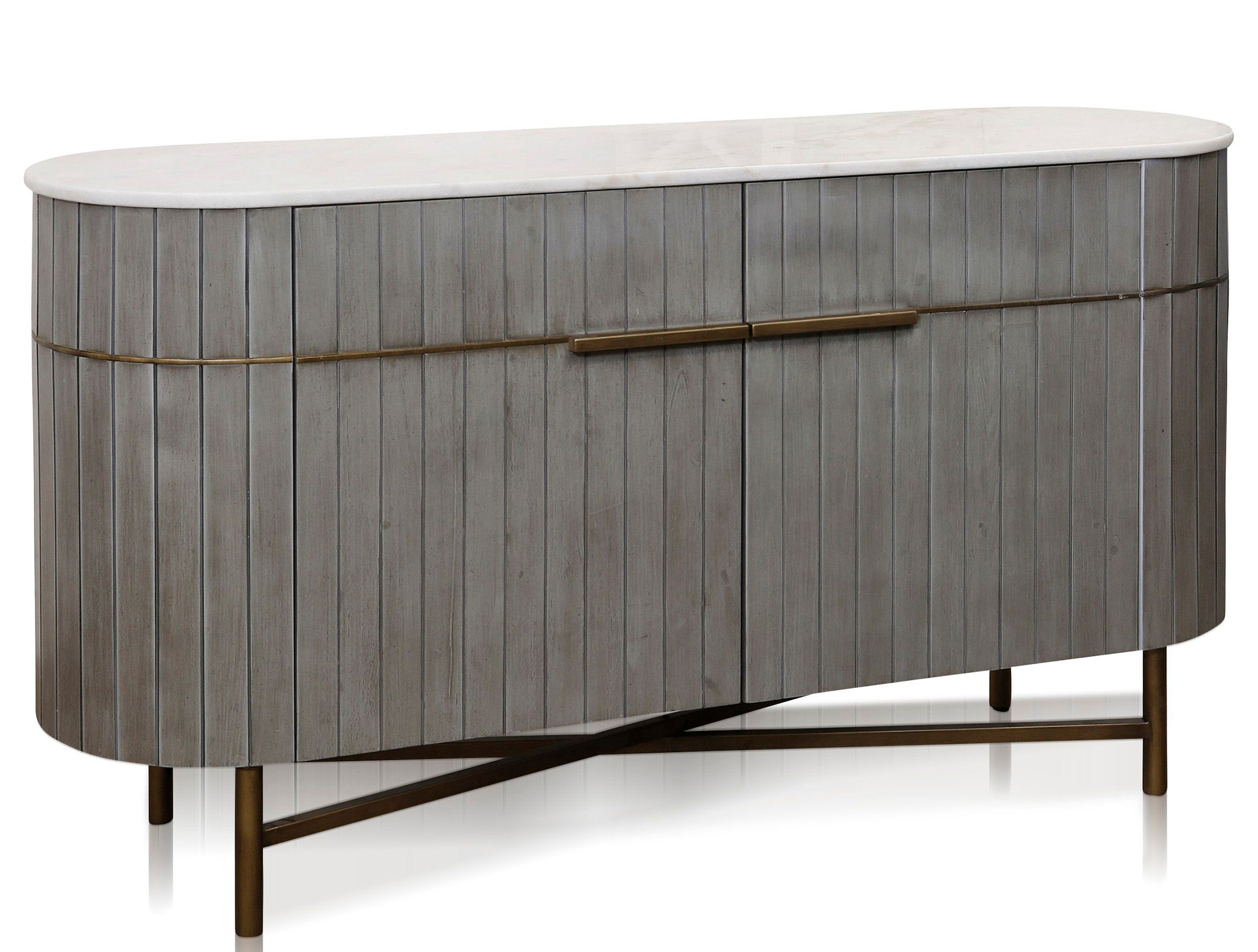 Racetrack Oval Sideboard Light Grey Finish With White Marble Top ...