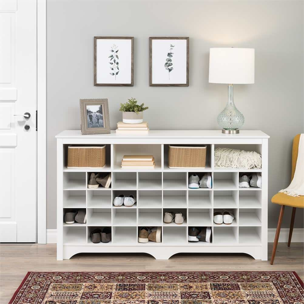 Trent Home Engineered Wood 36 Cubby Versatile Wooden Shoe Cubby Console ...