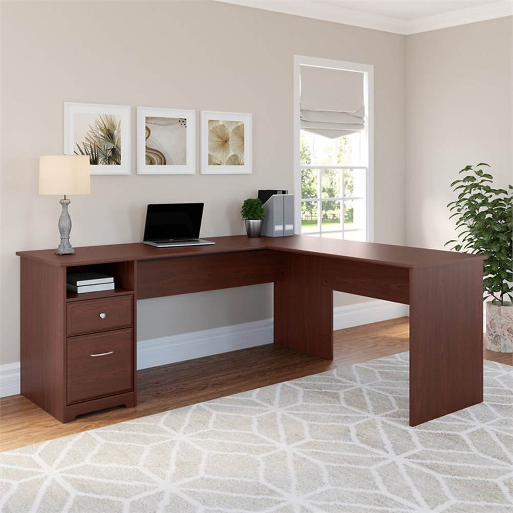 Atlin Designs 72" Contemporary Wood L Shaped Drawers Computer Desk in ...