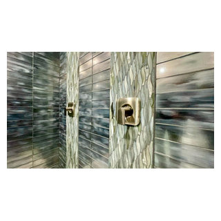 Master Bath & Walk in Closet- bright & white with glass tile shower ...