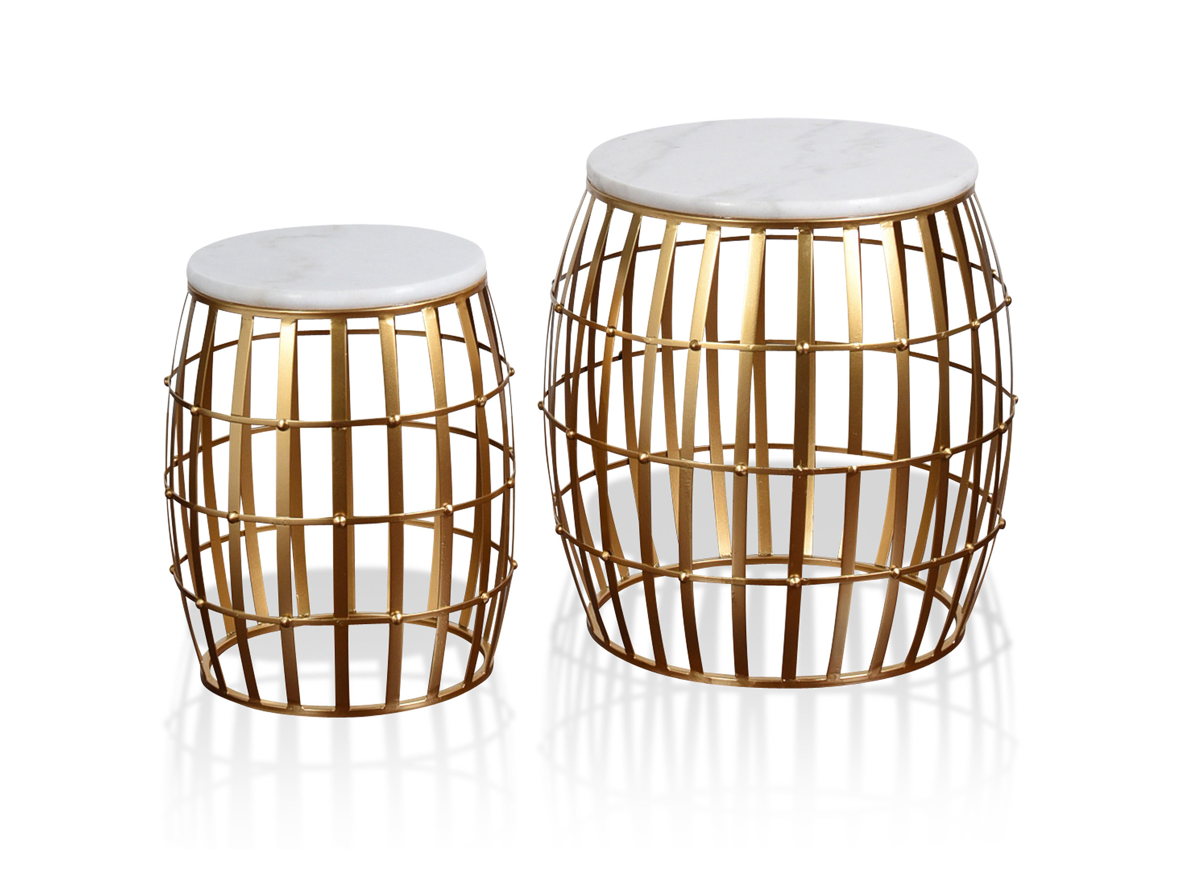 Gold Cage Marble Top Nesting Tables, Gold With White Marble ...
