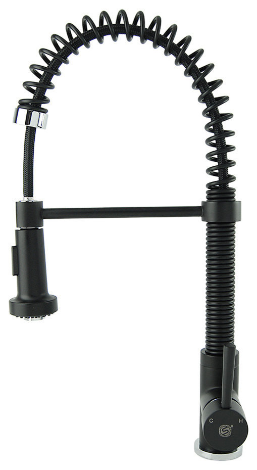 Spring Pull Down Kitchen Faucet Black With Chrome Accents ...