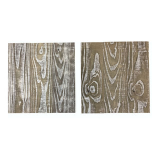 Set of Two Greywash and Natural Wood Wall Art Hanging Panels - Rustic ...