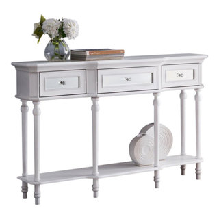 Traditional Console Table, Spindle Legs & 3 Drawers With Mirrored Front ...