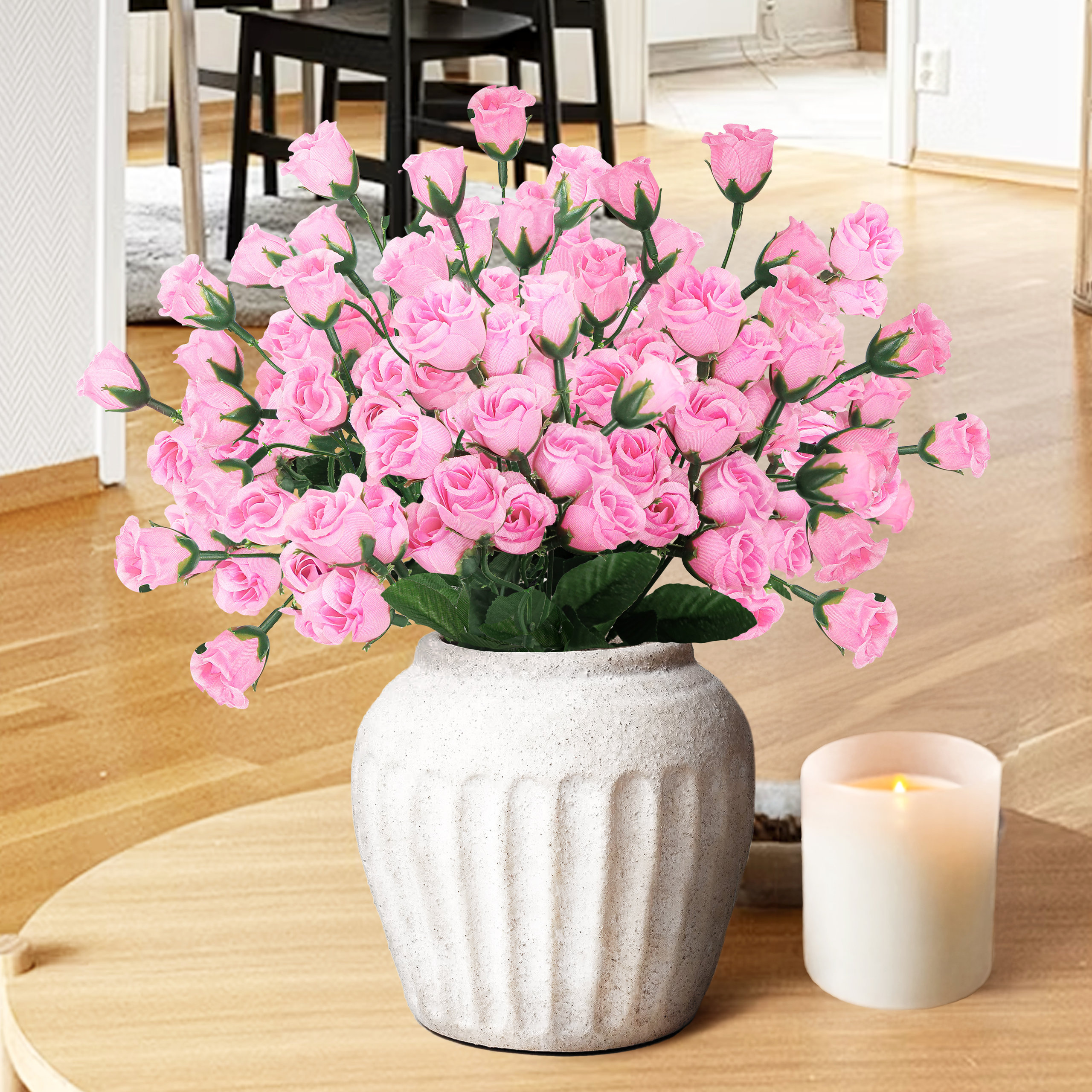 Set of 12 Mini Pink Artificial Rose Bud Flower Stem Bush Bouquet 14 ...