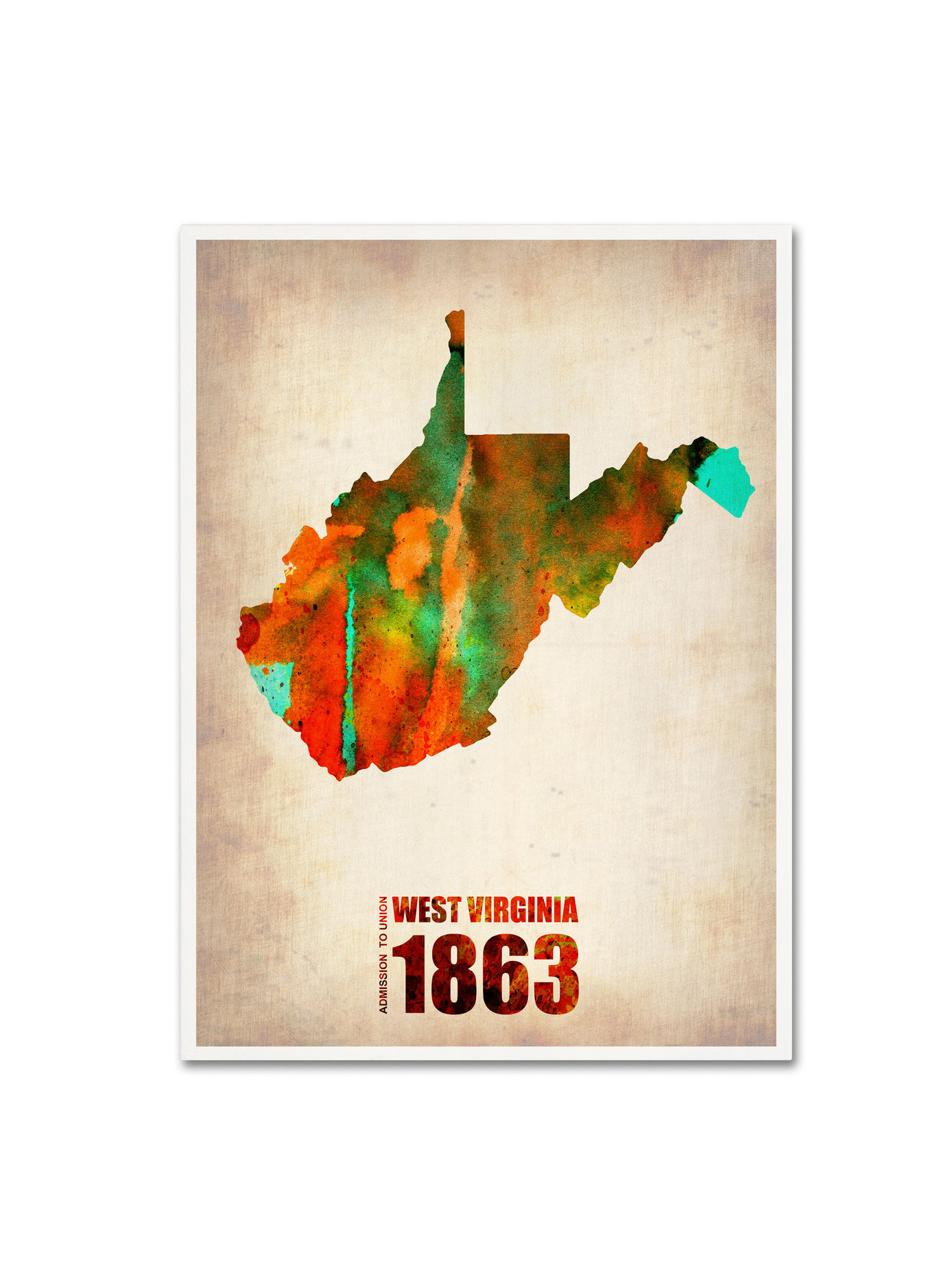 'West Virginia Watercolor Map' Canvas Art by Naxart, 35" x 47 ...