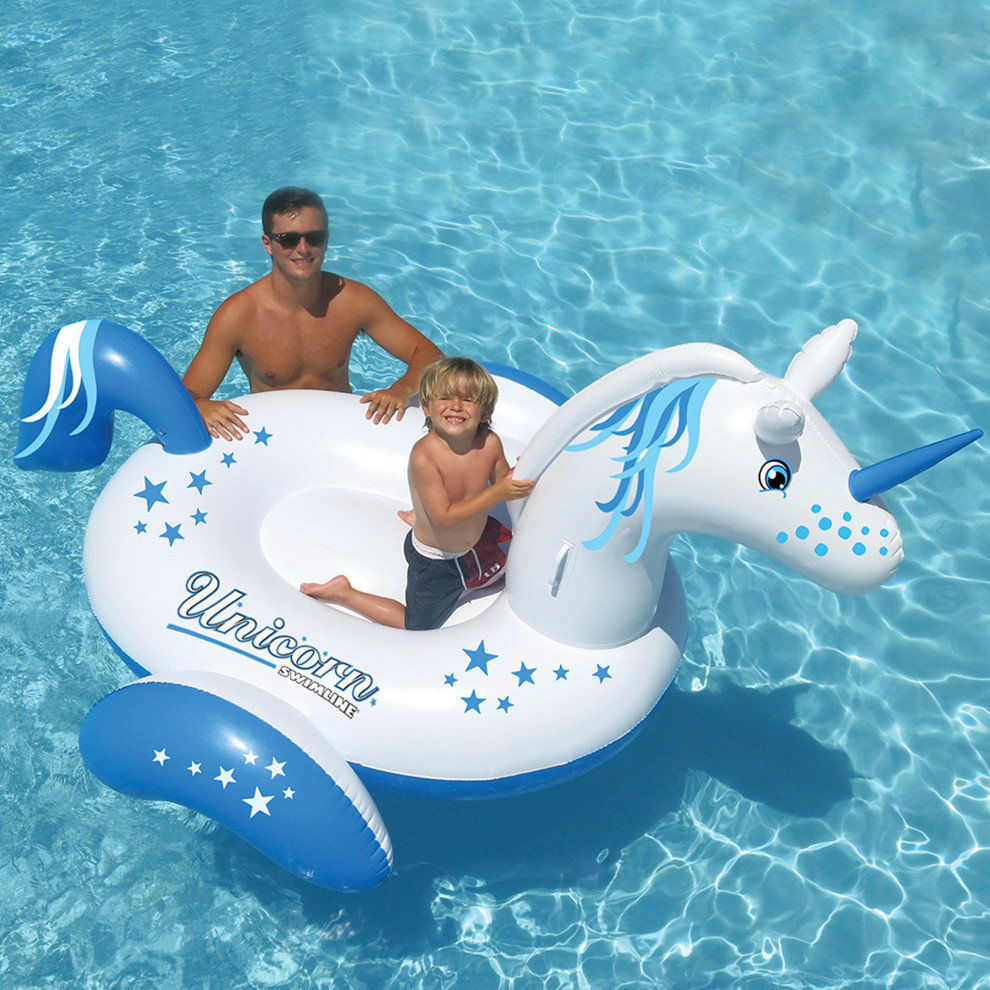64" Inflatable Blue & White Giant Magical Unicorn Swimming Pool Ride-On ...