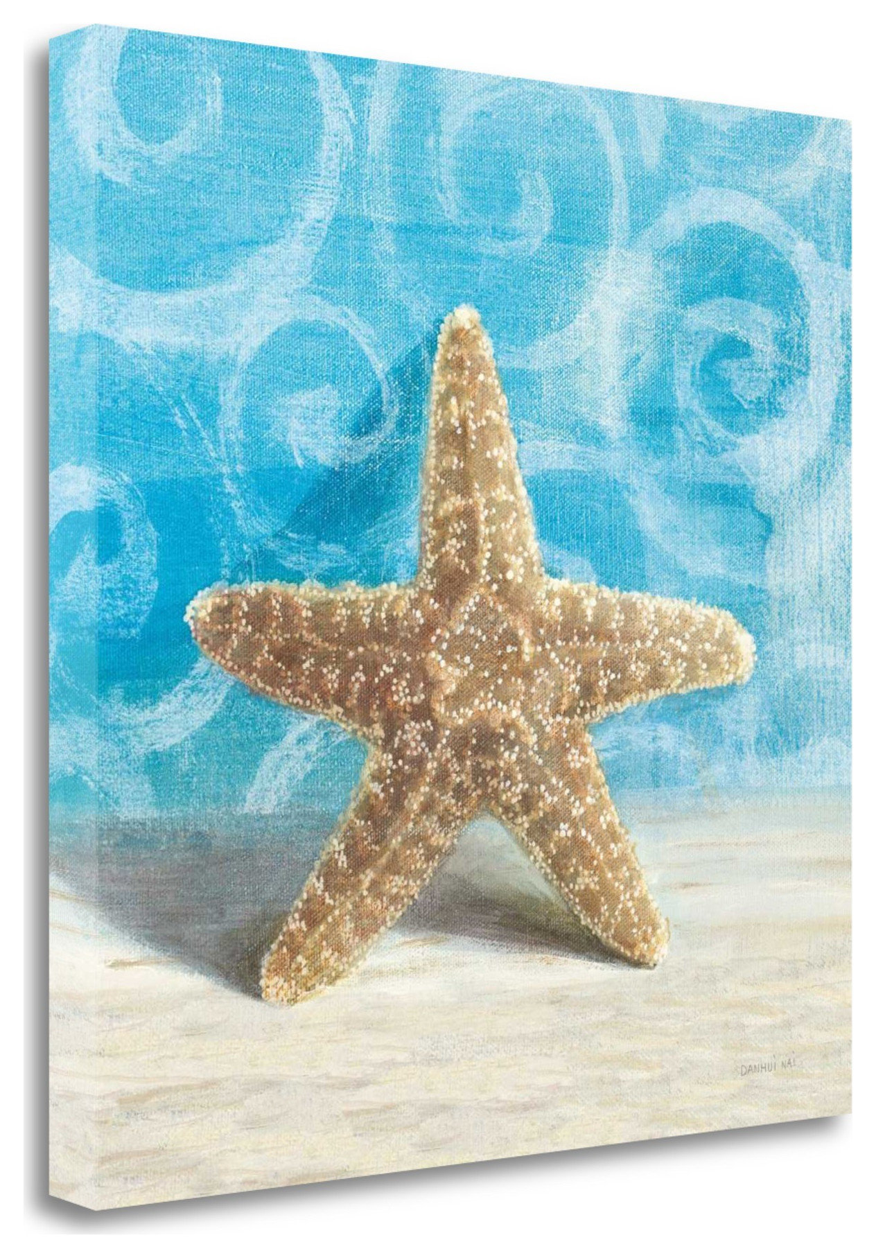 25" Mod Blue Scroll Coastal Conch 3 Giclee Wrap Canvas Wall Art - Beach ...